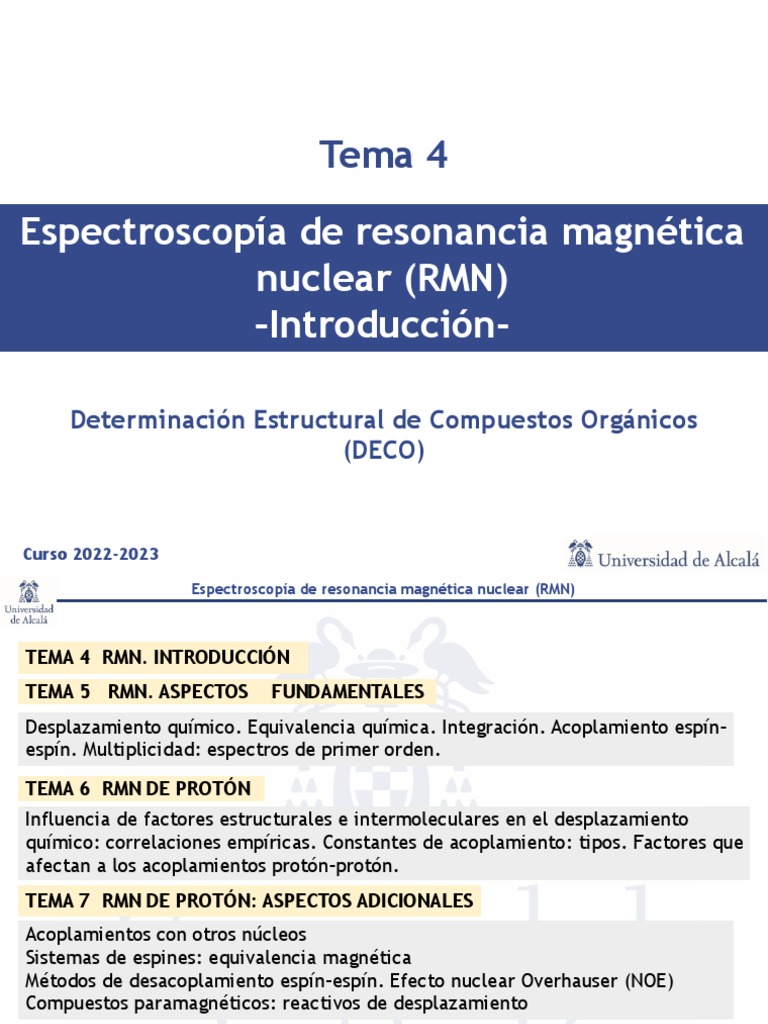 Tema 4: Espectroscopía de Resonancia Magnética Nuclear (RMN) - Introducción | PDF | Resonancia ...