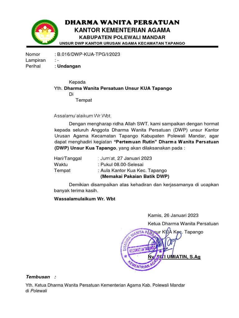 Surat Dharma Wanita Persatuan | PDF