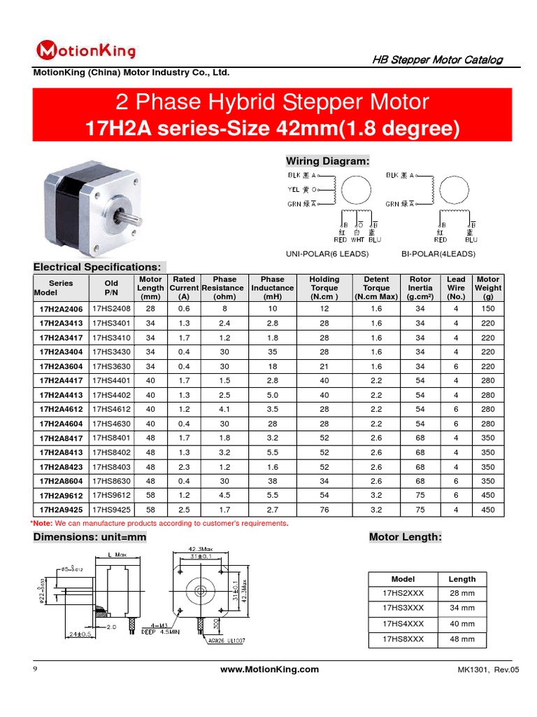 2 Phase Hybrid Stepper Motor 17H2A Series-Size 42mm(1.8 degree ...