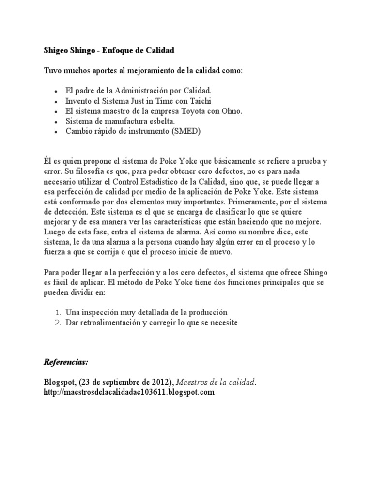 Shigeo Shingo - Enfoque de Calidad | PDF