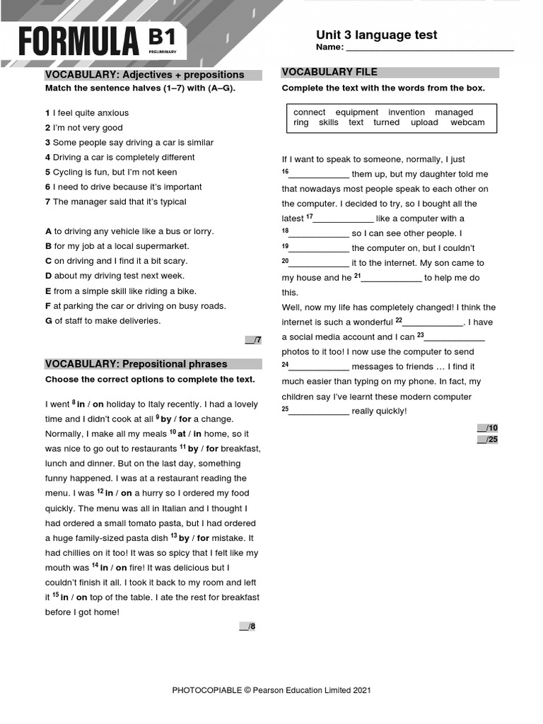 Formula B1 Unit 3 Test | PDF | Linguistics