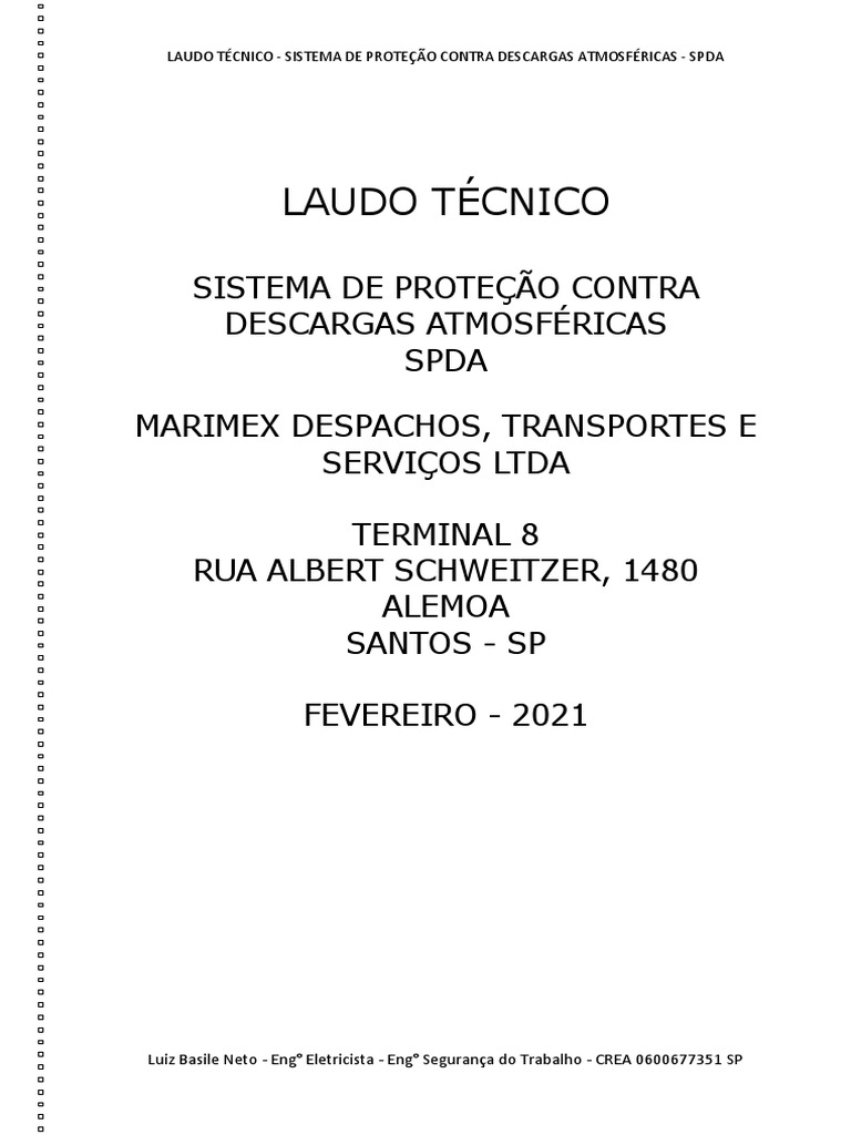 Anexo 23 - Laudo Tecnico Spda t8 - 2021 | PDF | Eletricidade ... Anexo 23 - Laudo Tecnico Spda t8 - 2021 | PDF | Eletricidade ...