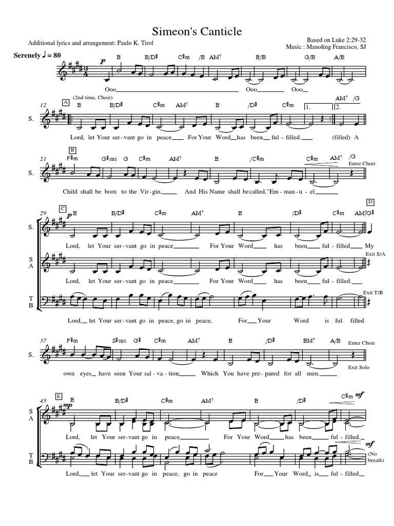 Simeon's Canticle Lyrics and Music | PDF