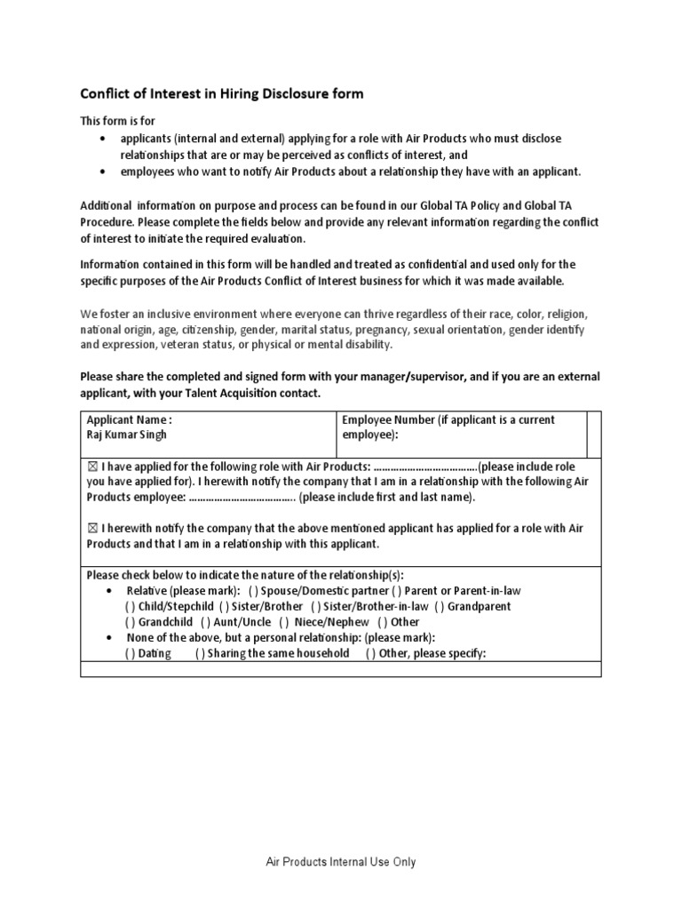 Conflict of Interest Disclosure Form | PDF | Conflict Of Interest | Family