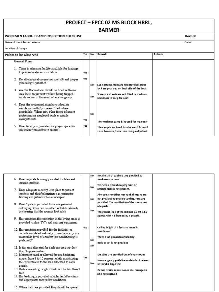 PROJECT – EPCC 02 MS BLOCK HRRL CAMP INSPECTION | PDF | Fires | Toilet