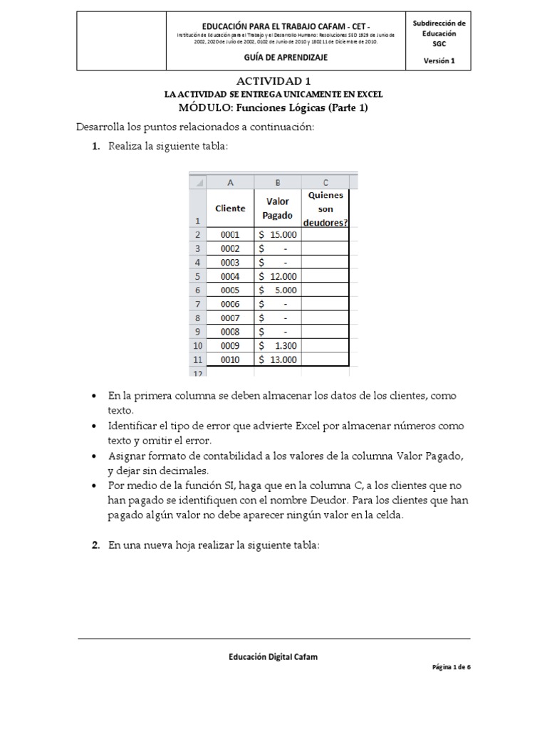 Modulo 1 Actividad 1 | PDF | Microsoft Excel | Informática