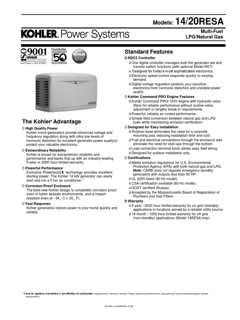 Grupo Electrogeno Kohler 14 20RESA | PDF | Mains Electricity | Internal ...