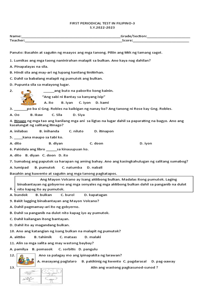 Periodical Test Grade 3 Filipino q1 | PDF