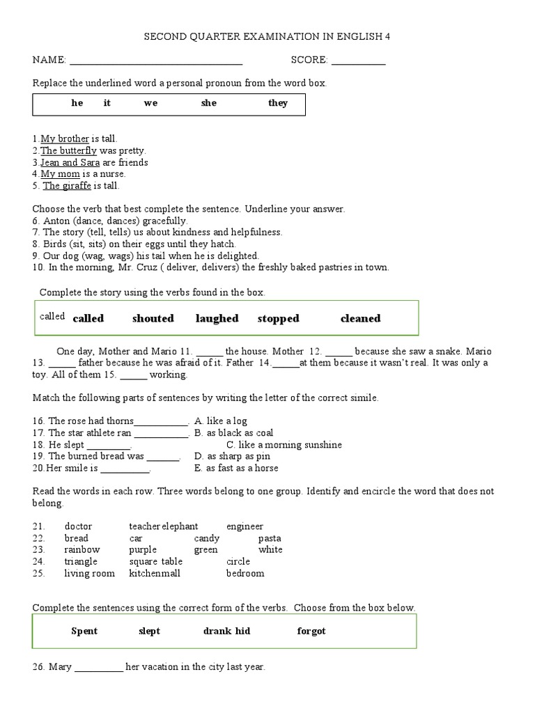 Tos English 2ND Quarter | PDF | Verb | English Language