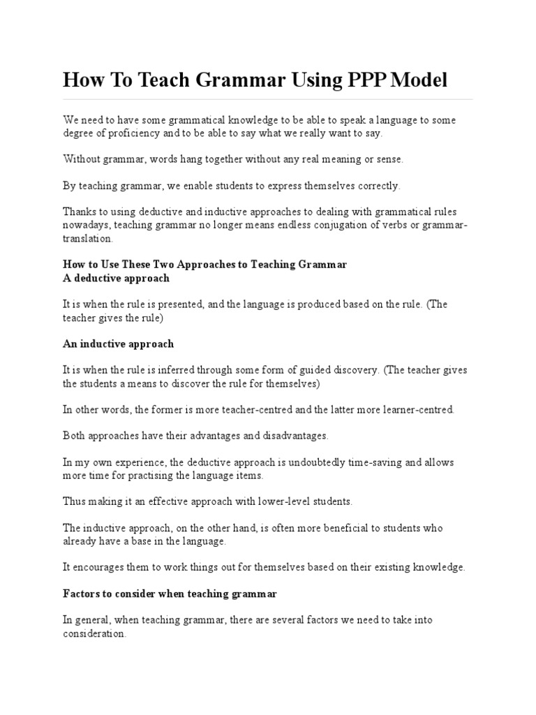 How To Teach Grammar Using PPP Model | PDF | Inductive Reasoning | Grammar