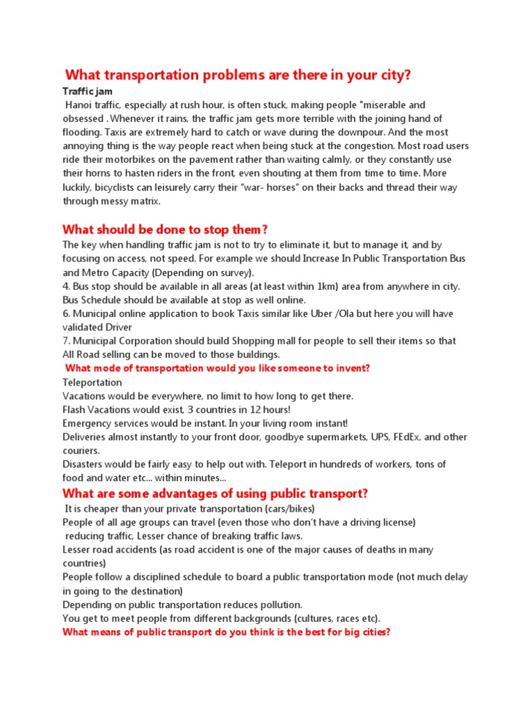 What Transportation Problems Are There in Your City | PDF | Public ...