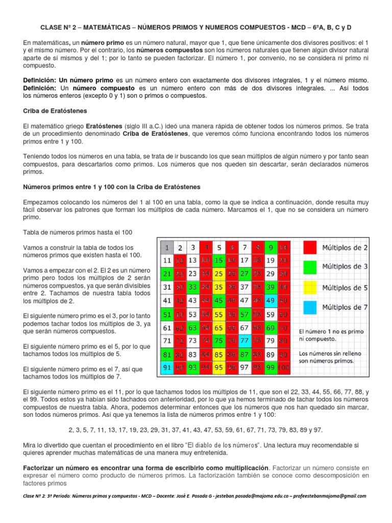 Clase #2 - Números Primos y Números Compuestos - MCD | PDF | Número ...