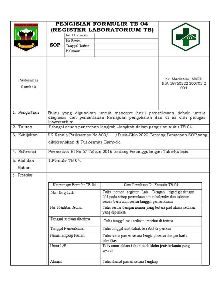 Sop Form TB 04 | PDF