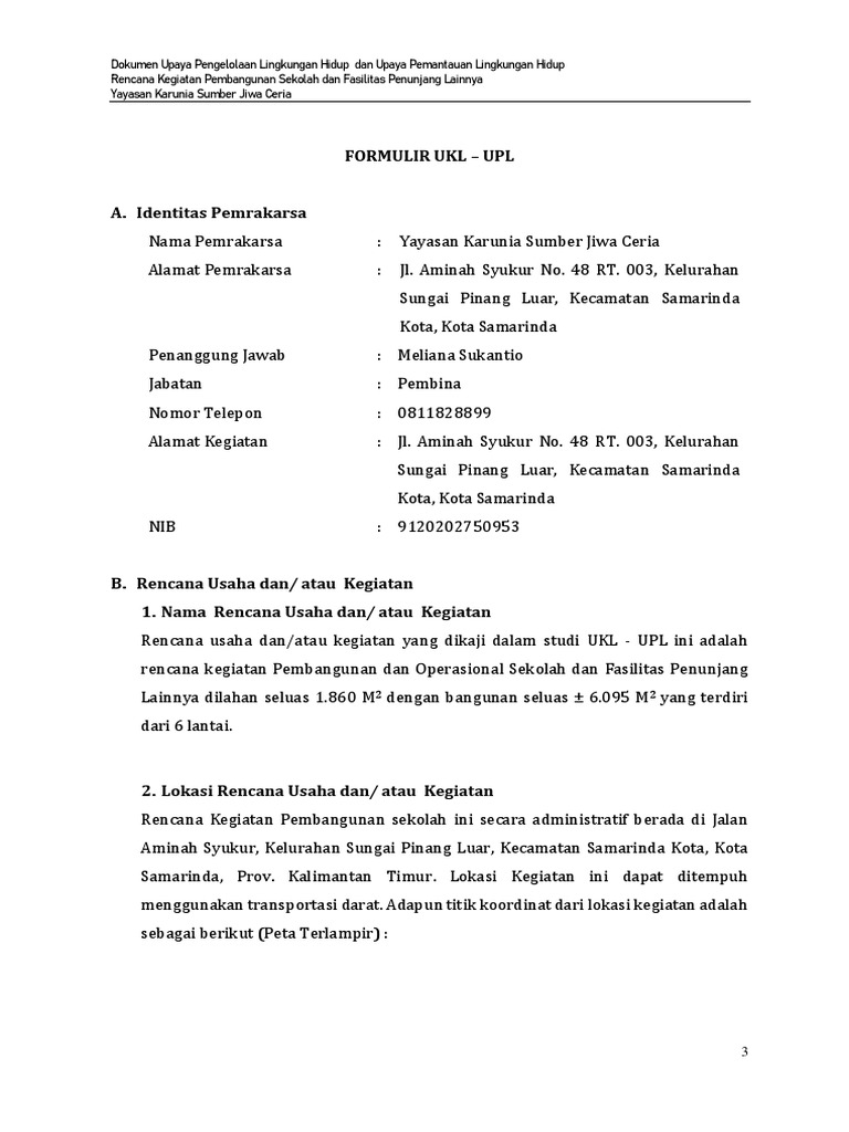 Form UKL UPL Sekolah | PDF