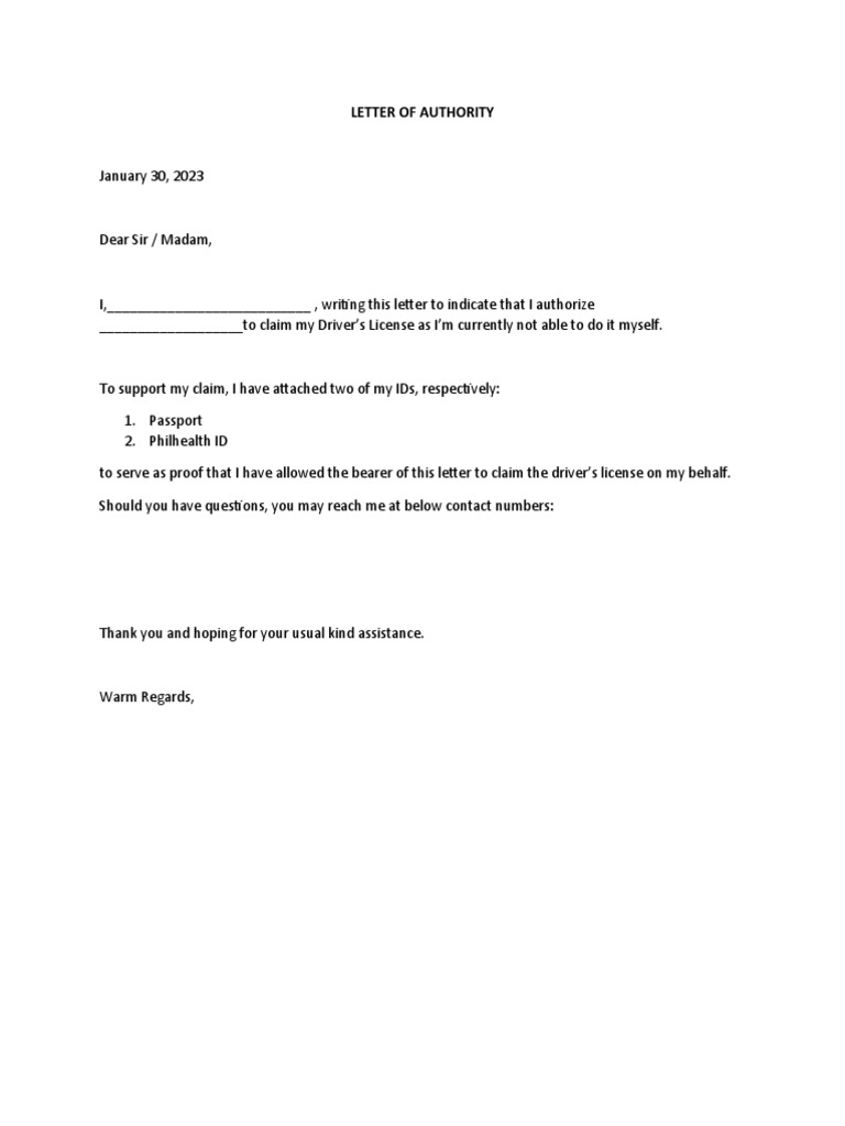Letter of Authority | PDF