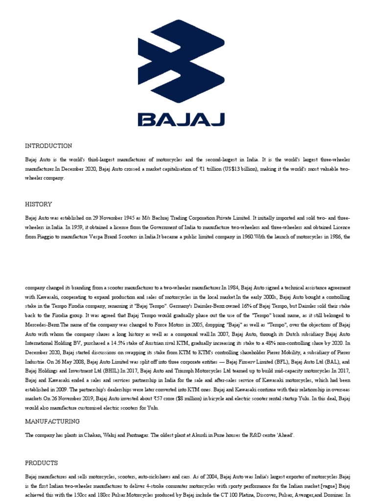 A Comprehensive Overview of Bajaj Auto: From Inception and Growth to ...