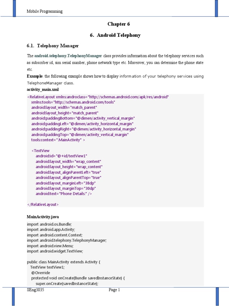 Exploring Android Telephony Services: Making Phone Calls, Retrieving Device Information, and ...