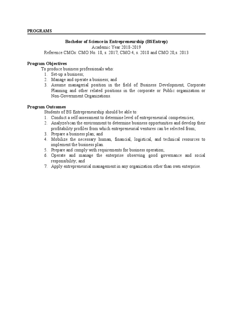 Bachelor of Science in Entrepreneurship BSEntrep | PDF ...