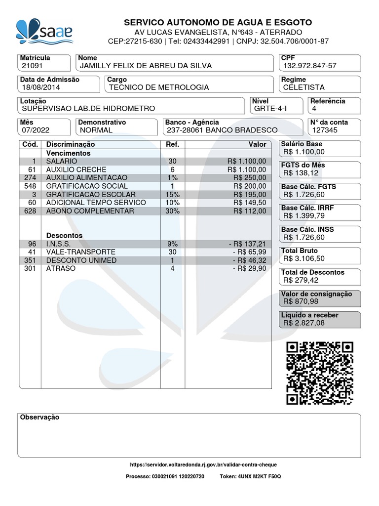 S.a.a.E 21091 - Contra-Cheque 07 - 2022 - NORMAL | PDF