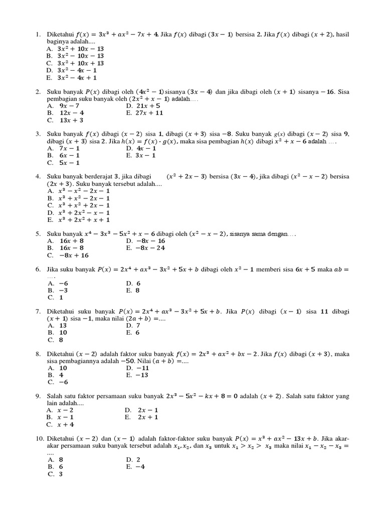 Soal Latihan Suku Banyak | PDF | Metode & Bahan Ajar