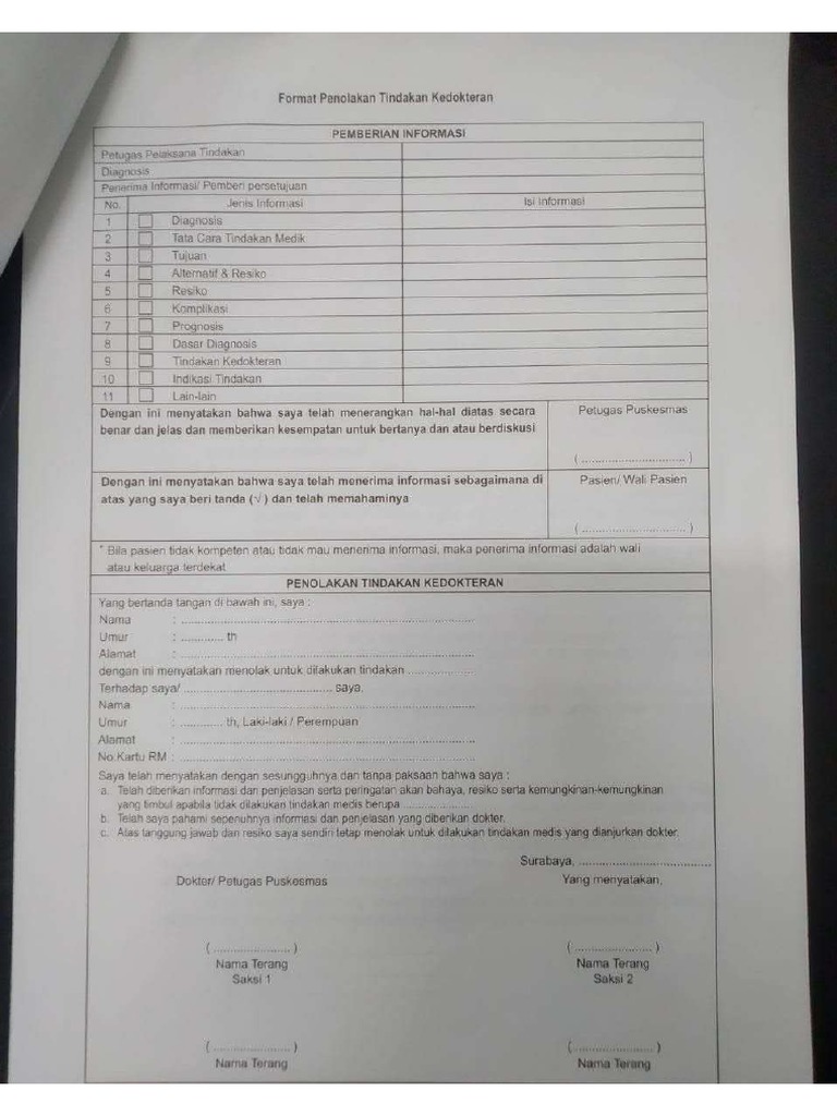 05 Form Penolakan Tindakan | PDF