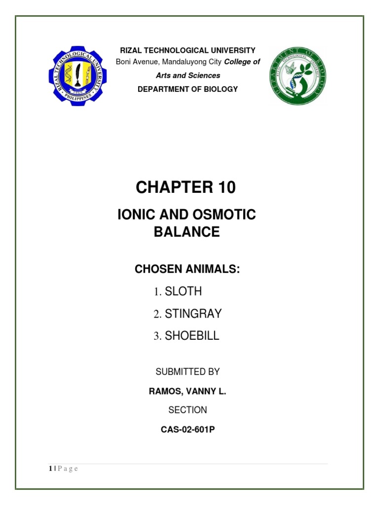 Chapter 10 - Ionic and Osmotic Balance - (Ramos, Vanny L.) | PDF | Water | Kidney