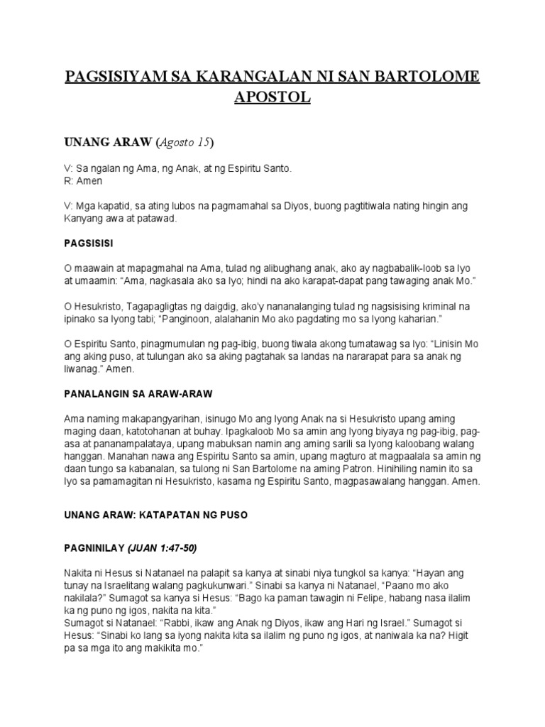 Pagsisiyam Sa Karangalan Ni San Bartolome Apostol | PDF