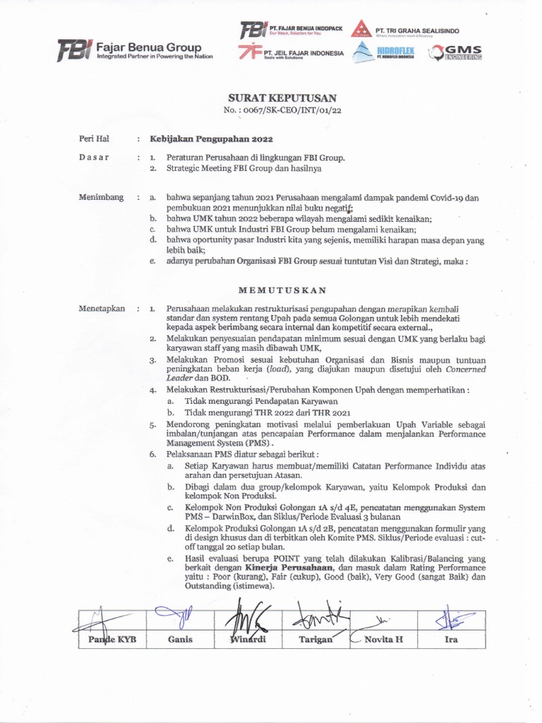 SK Kebijakan Pengupahan 2022 | PDF