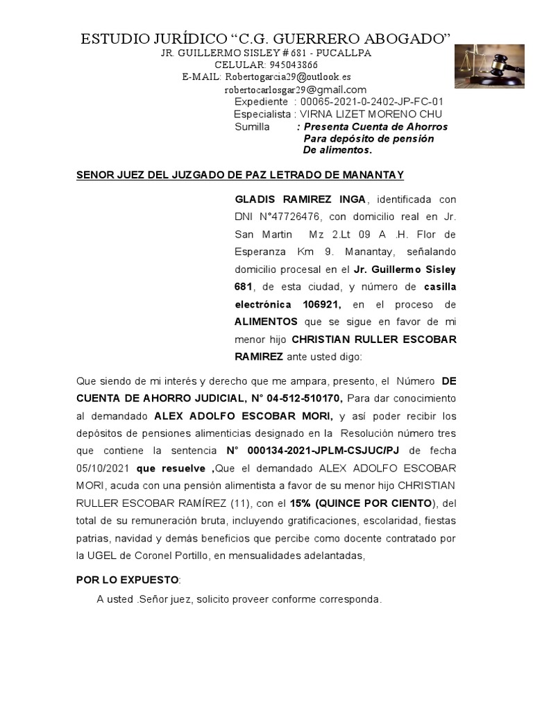 Escrito Presenta Numero de Cuenta | PDF | Derecho