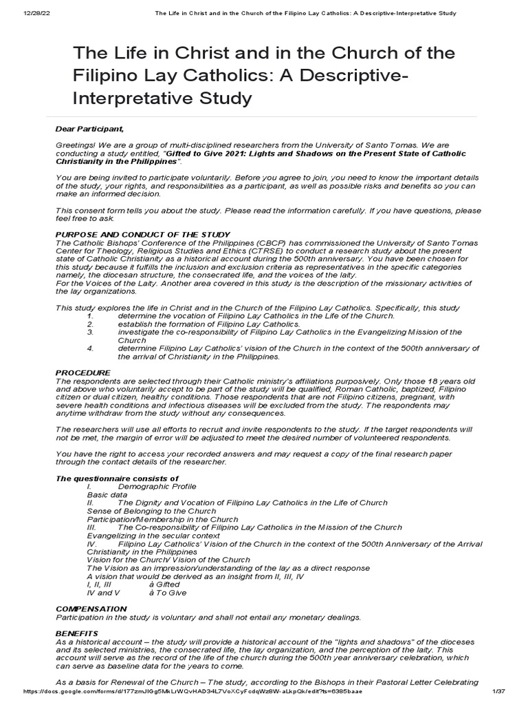 Lay Questionnaire | PDF | Laity | Catholic Church