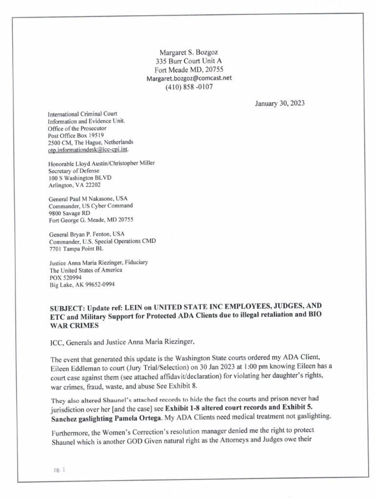 #2 Departmet of Defense and International Criminal Court Letter Due To ...