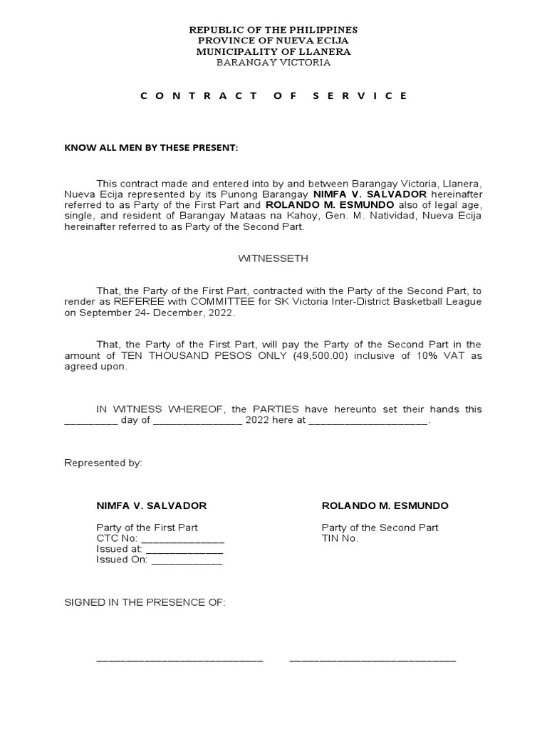 Contract of Service - Basketball | PDF