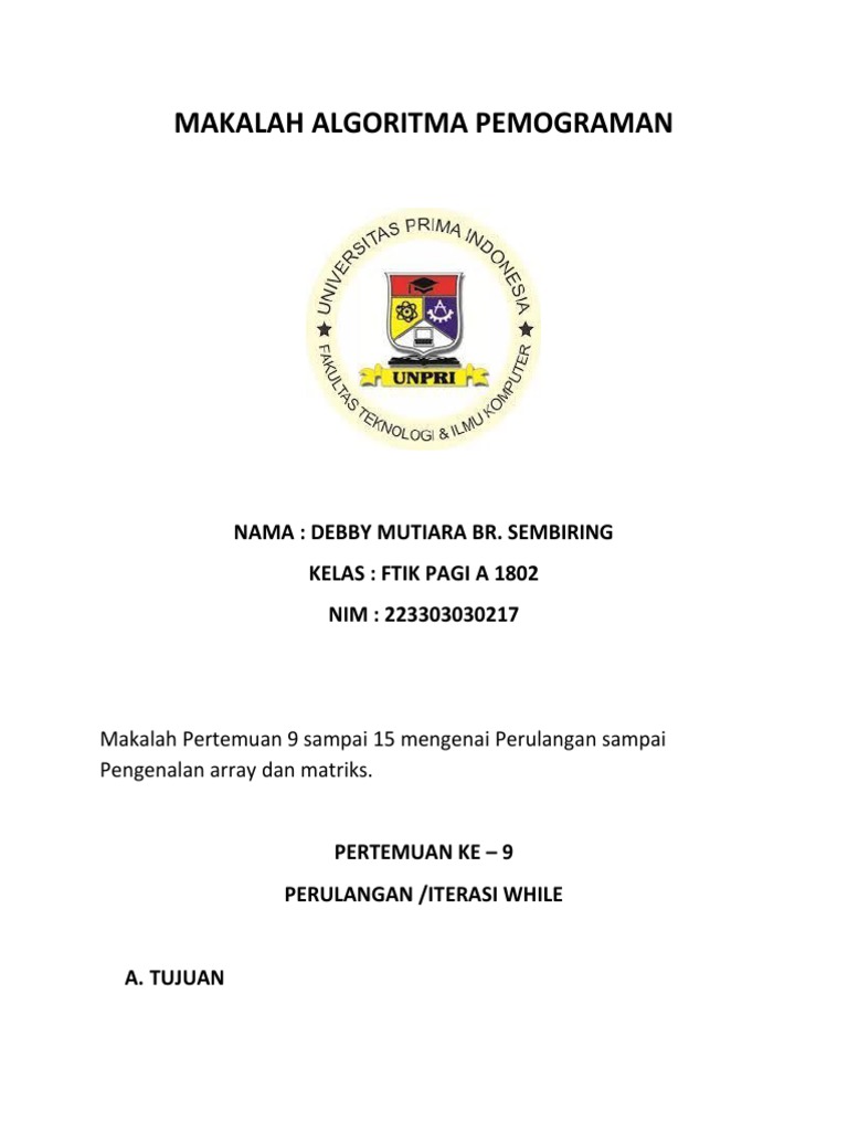 MAKALAH ALGORITMA PEMOGRAMAN Pert 9 Sampai 15 | PDF