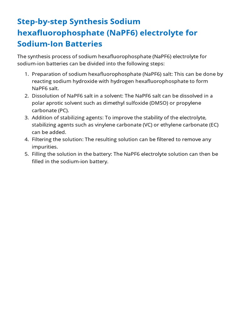 Step-By-step Synthesis Sodium Hexafluorophosphate (NaPF6) Electrolyte ...