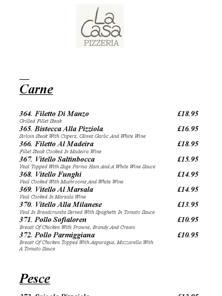 Italian Steak and Seafood Menu | PDF