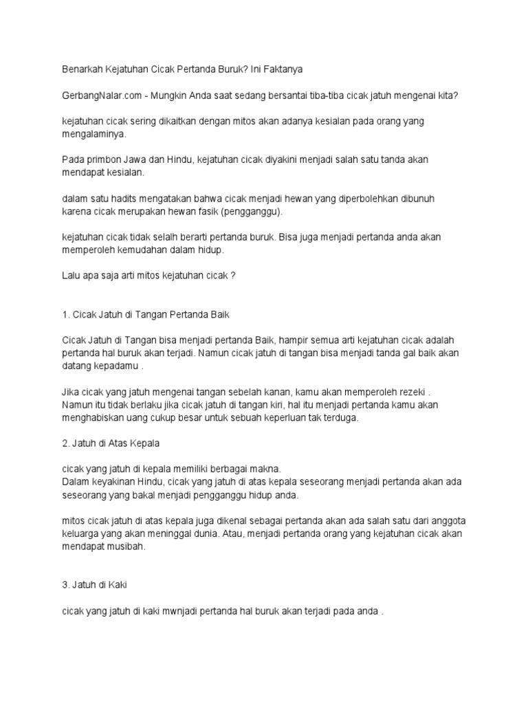 Benarkah Kejatuhan Cicak Pertanda Buruk | PDF Benarkah Kejatuhan Cicak Pertanda Buruk | PDF