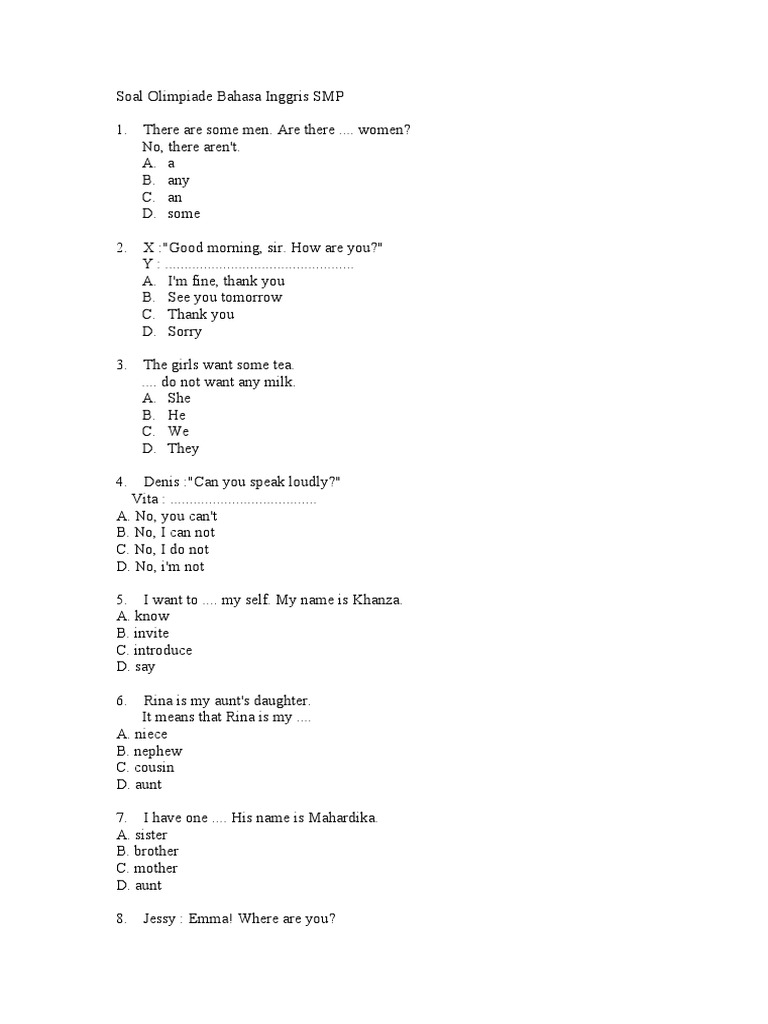 Soal Olimpiade Bahasa Inggris SMP | PDF