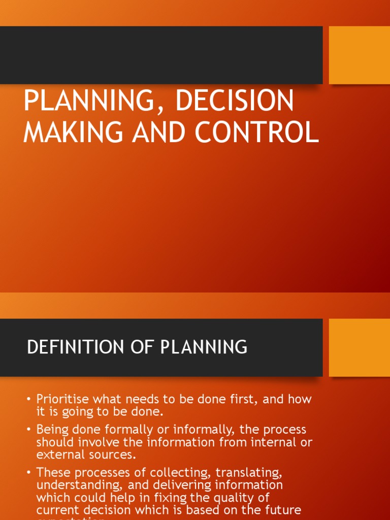 Planning, Decision Making and Control | PDF | Decision Making | Policy