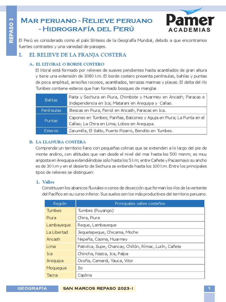Geogr - R3 - Mar Peruano - Relieve Peruano - Hidrografía Del Perú | PDF ...