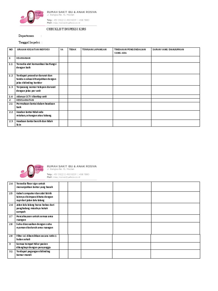 Checklist Inspeksi K3RS Lengkap | PDF