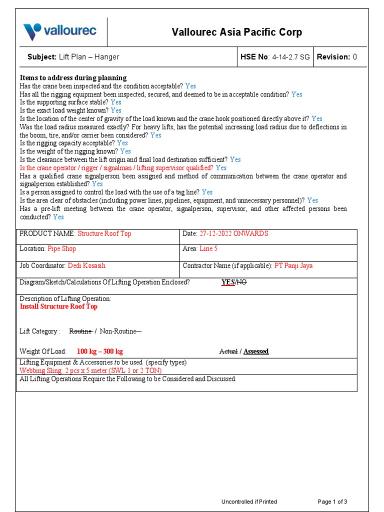 Lifting Plan Install Top Structure | PDF | Crane (Machine)