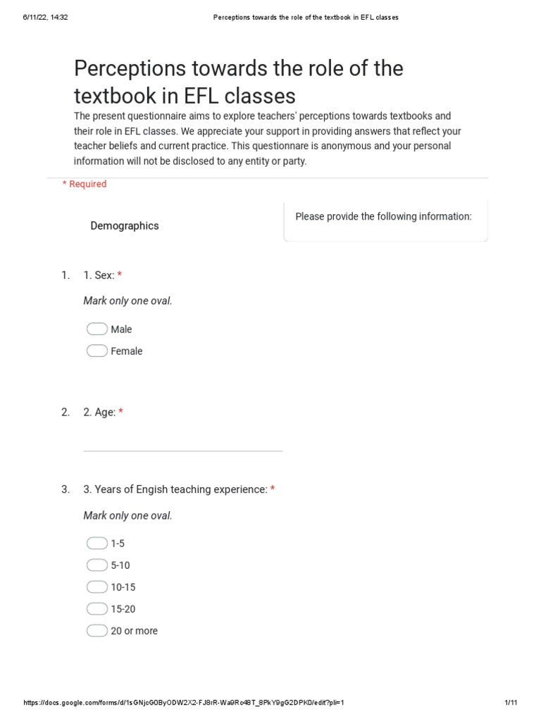 EFL Teachers' Textbook Perceptions Survey | PDF | English As A Second ...