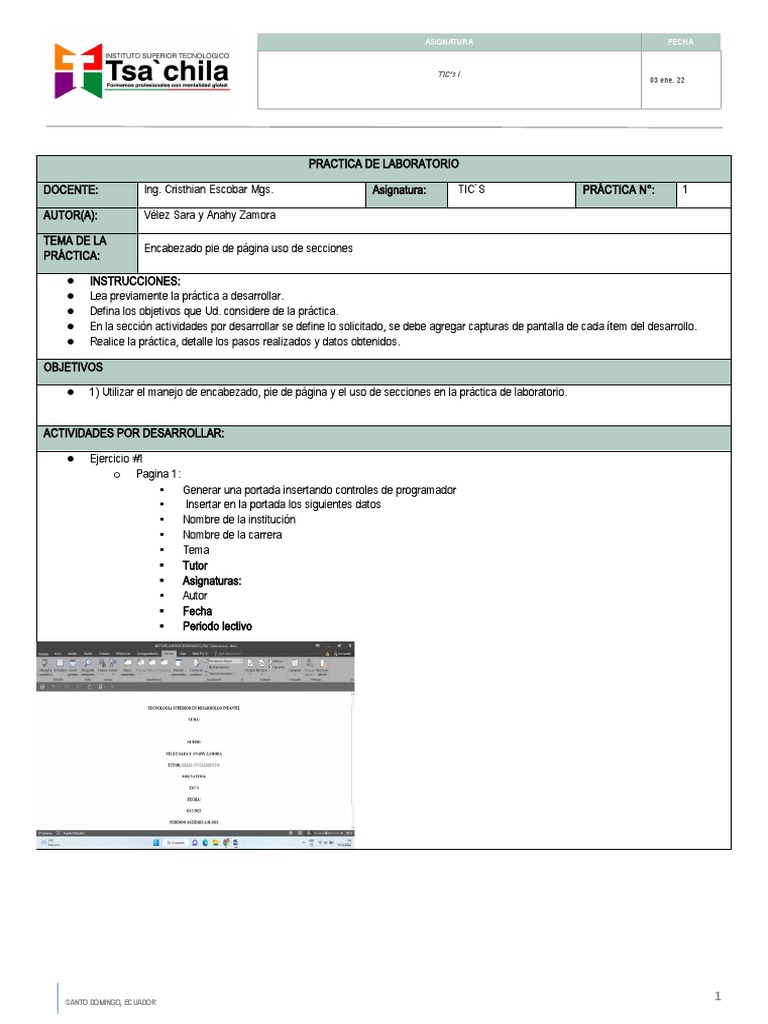 Uso de Encabezados y Pies en TIC's | PDF | Informática