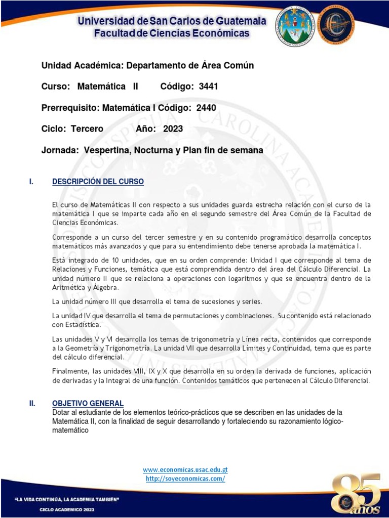 Programa Mate 2 Ciclo 2023 | PDF | Derivado | Logaritmo