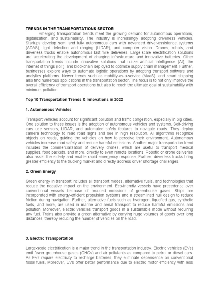 Top 10 Emerging Transportation Trends and Innovations Driving Industry ...