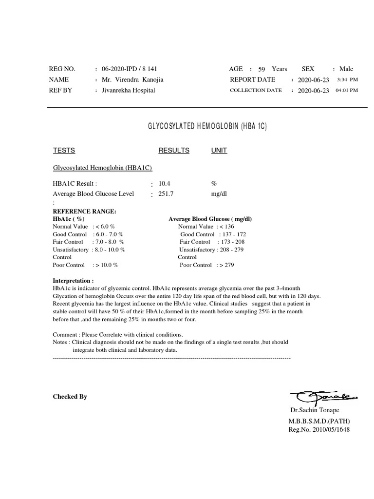 Glycosylated Hemoglobin (Hba 1C) : Unit Tests Results | PDF | Glycated ...