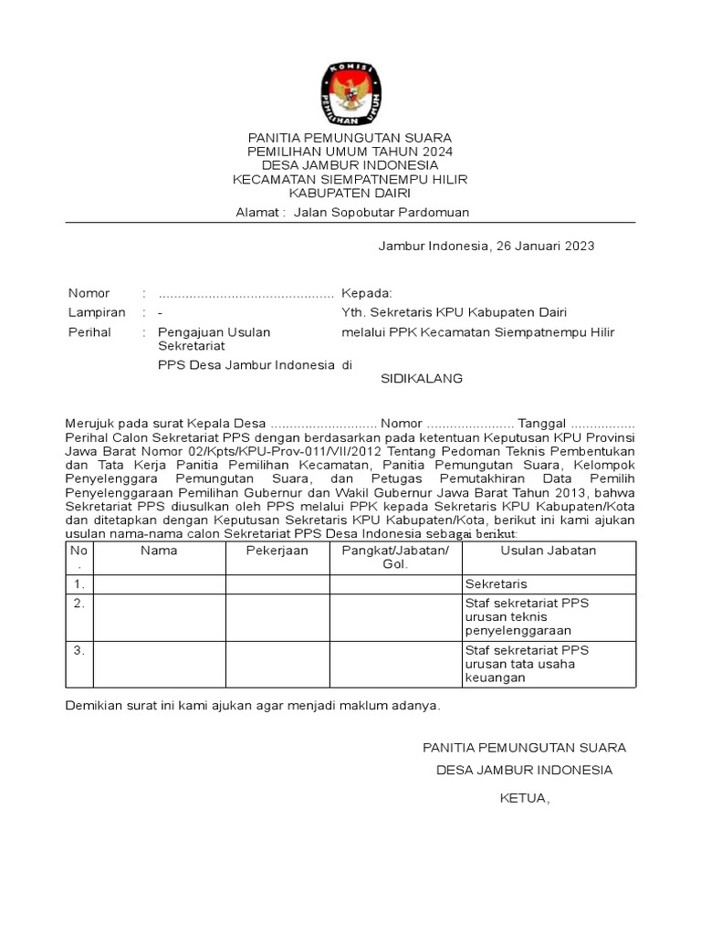 Contoh Surat Pengajuan Usulan Sek Pps | PDF