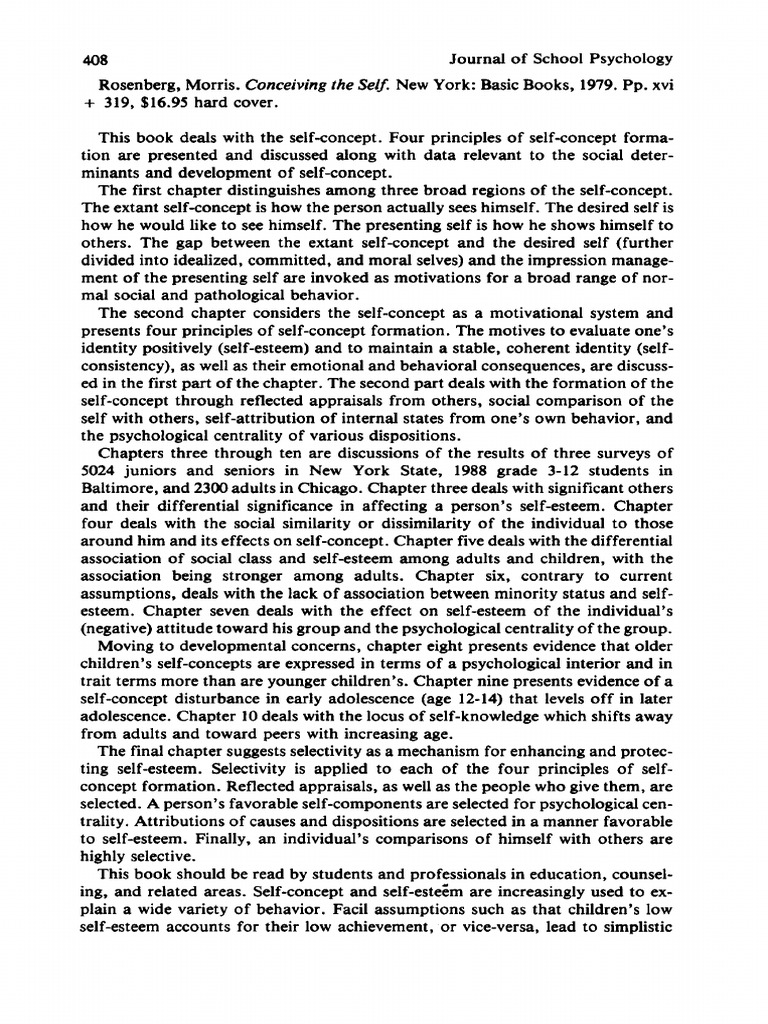 Review Rosenberg, M. (1979) - Conceiving The Self. | PDF | Self Esteem ...