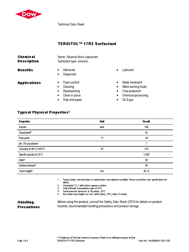 119 02636 01 Tergitol 17r2 Surfactant | PDF | Waste Management | Surfactant
