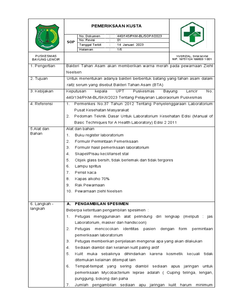 Sop Pemeriksaan Kusta | PDF